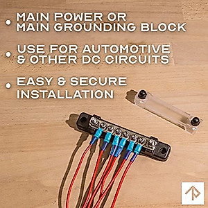 6 Terminal Bus Bar Kit - 150A Bus Bar Block with Cover & Heat Shrink Terminals; Ground Distribution, Power Distribution Terminal Block for Automotive and Marine