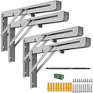 MySit 16" Folding Shelf Brackets 4 PCS, Max Load 550lb Heavy Duty Stainless Steel DIY Collapsible Wall Mounted L Shelf Bracket Space Saving for Table Work Bench