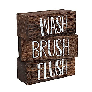 J JACKCUBE DESIGN Wash Brush Flush Bathroom Signs, Funny Farmhouse Classic Rustic Wooden Sign Box- Bath Home Vintage Decor Sign Art with Sayings- MK1066A
