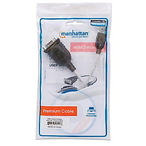 Manhattan USB to RS232 Serial Adapter Converter – Long 18 Inch Cable Cord, 24 AWG - Connects Serial Device to a USB Port, FTDI Chipset, Compatible with Window, Linux, Mac – 3 Year Mfg Warranty–205153