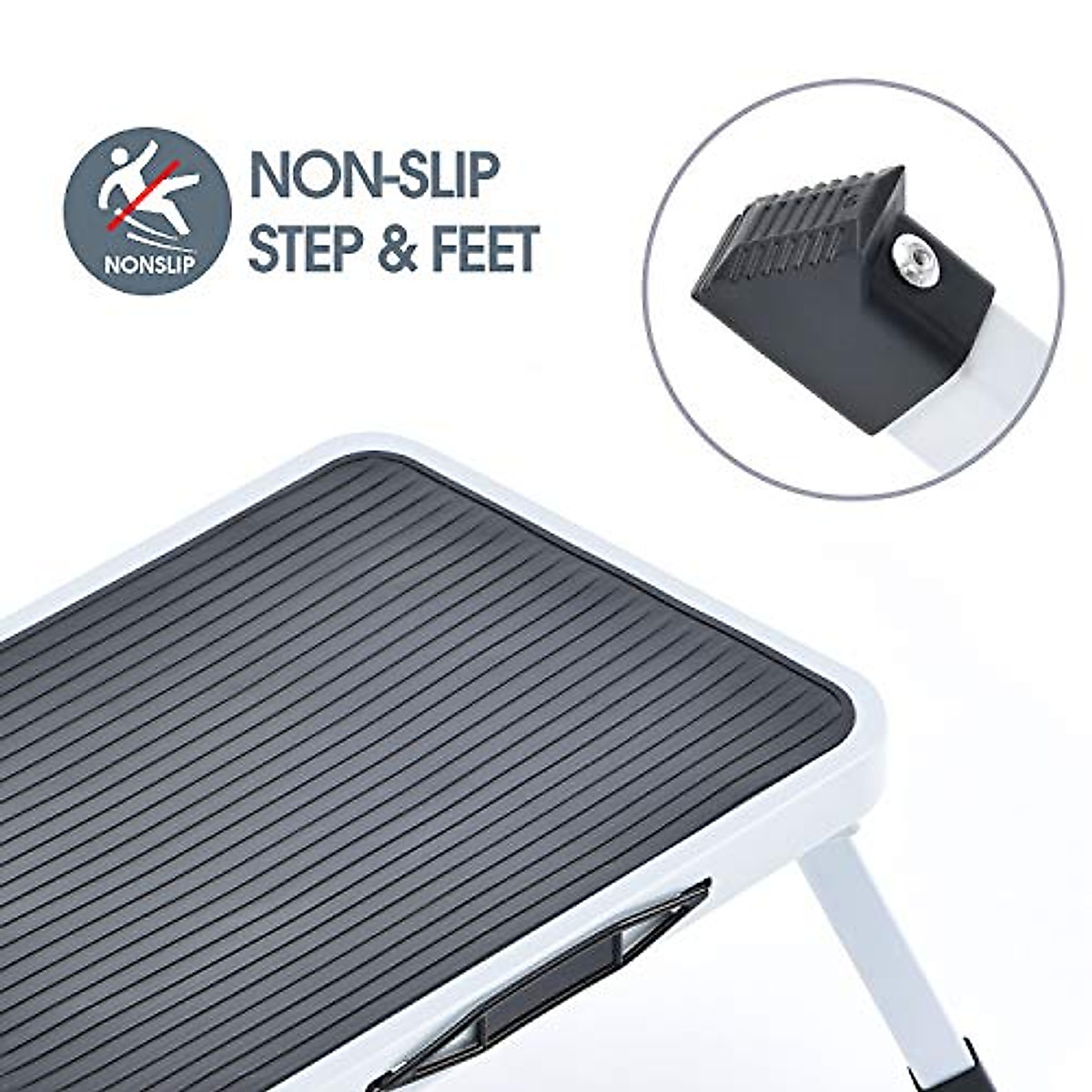 KINGRACK Step Stool, Folding One Step Ladder with Non-Slip Rubber Mat, Lightweight Steel Kitchen Stool, 330LBS