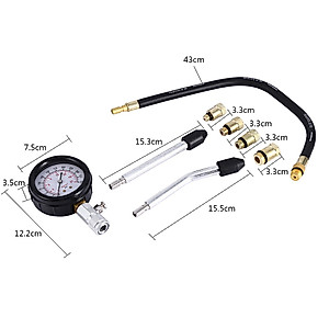 Professional Petrol Gas Engine Compression Tester, Test Gauge Kit Car Motorcycle Garage Tools with Case