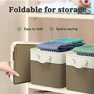 KITCSTI Fabric Storage Baskets for Shelves | Closet Storage Bins | Linen Cloth Baskets with Handle for Organizing