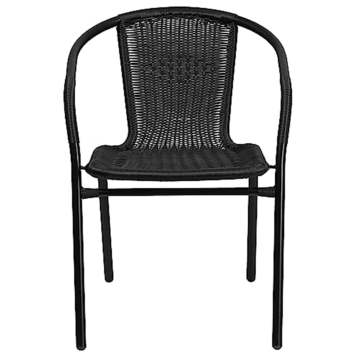 Flash Furniture Lila Modern Rattan Indoor/Outdoor Stackable Dining Chairs, Stacking Rattan Bistro Chairs for Patio or Restaurant, Set of 4, Black