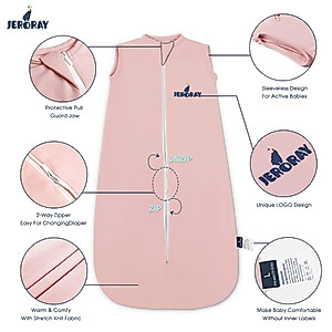 Jeroray Wearable Blanket-Stretchy Sleeping Bag,(0-6 Months) TOG 1.0,2-Pack,2 Way Zipper,Unisex,Deer&Solid Pink,Large