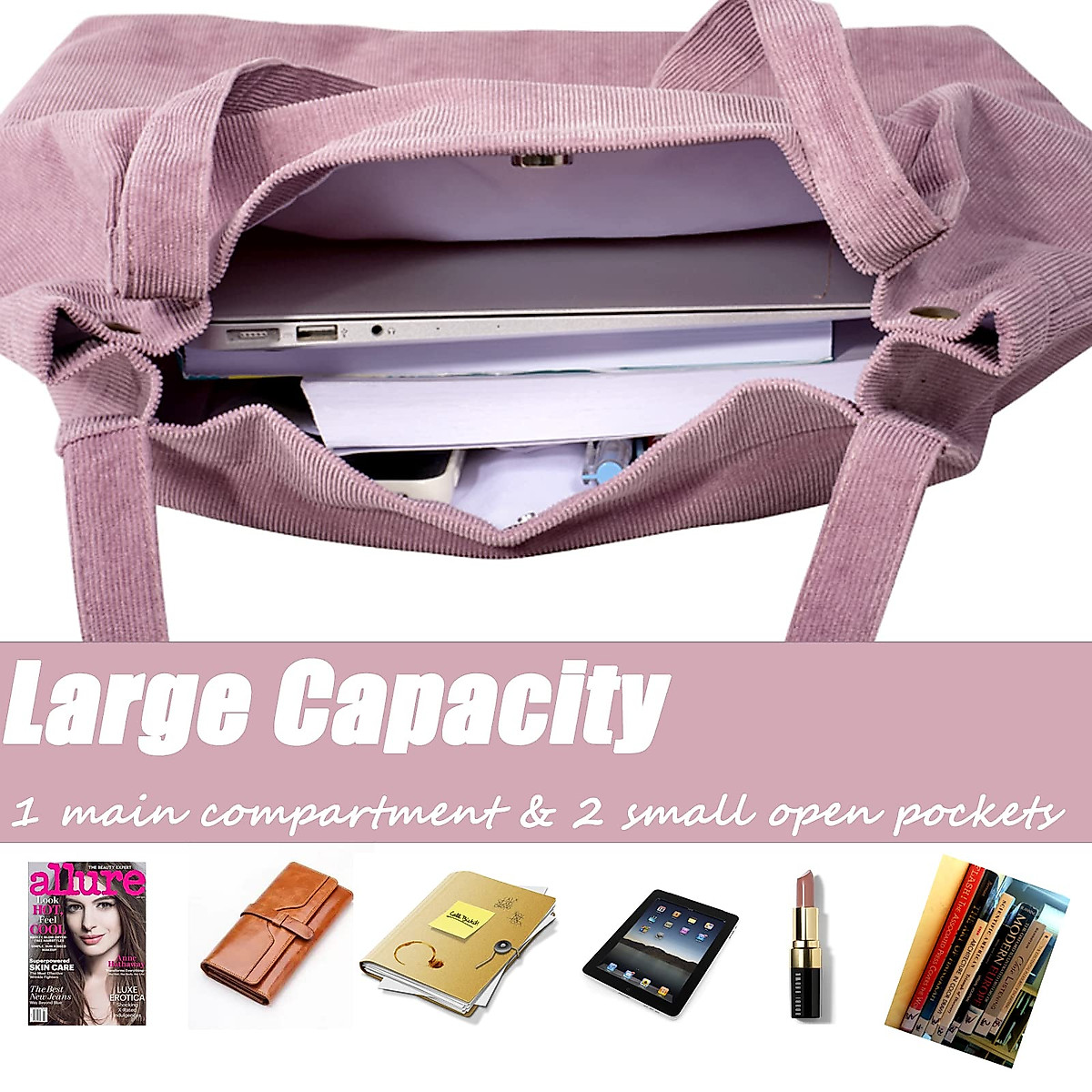 Cloele Corduroy Tote Bag for Women Shoulder Bag with Inner Pocket For Work Beach Lunch Travel And Shopping Grocery (Green)