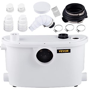 VEVOR Macerator Pump 400W, 4 Inlets for Basement, Kitchen, Toilet, Sink, Shower, Bathtub Waste Water Disposal Upflush Machine, Elevation up to 21ft, White