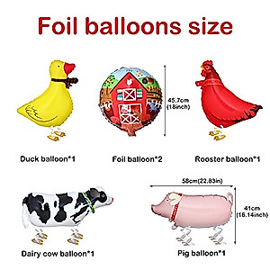 Farm Birthday Party Decorations Supplies Farm Animals Barn Backdrop Banner Farm Animals Walking Balloons Cupcake Toppers Set for Kids Farm Animals Cow Theme Party Supplies