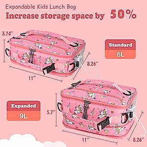 CaCTOUR Insulated Lunch Bag,Expandable Kids Lunch Box,Double Zipper & Lunch Bag Kids with Strap,Lightweight Reusable Lunch Tote Bag for Boys Girls,Meal Containers for School/Picnic (Unicorn)