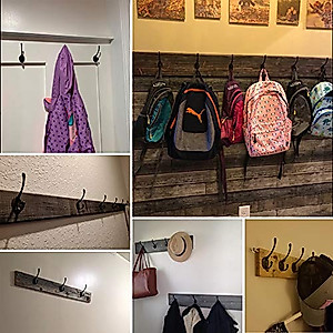 Miukada 12 Pack Dual Coat Hook, Heavy Duty Wall Mounted Hooks, Rustic Double Hooks for Coat, Scarf, Bag, Towel, Key, Cap, Cup, Hat(Black Color, Screws Included)