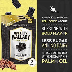Wiley Wallaby Licorice 24 Ounce Classic Gourmet Soft & Chewy Australian Black Licorice Candy Twists, 3 Pack