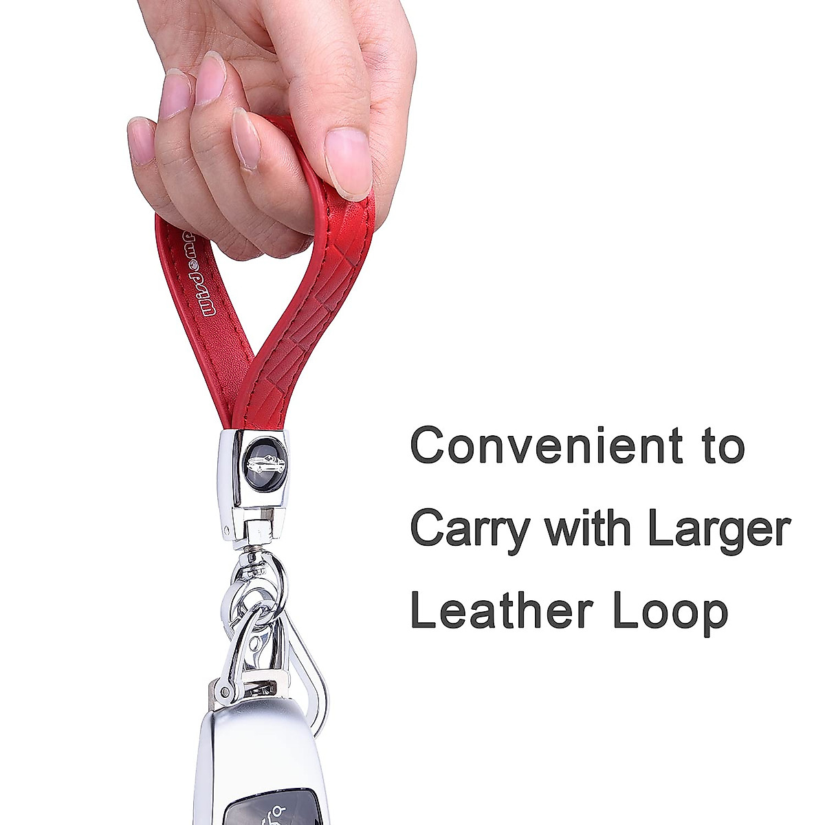 Wisdompro Microfiber Leather Car Keychain, Universal Key Fob Keychain Leather Key Chain Holder with 3 Keyrings and 1 Screwdriver for Men and Women - Red