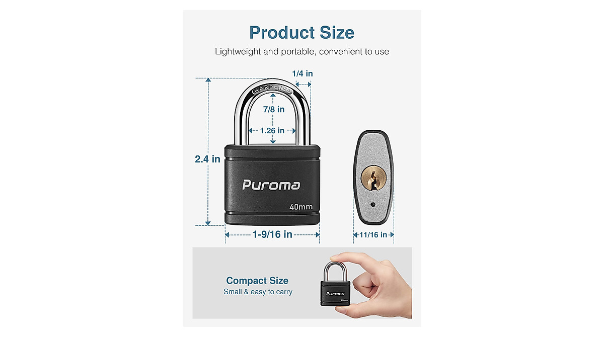 Puroma 2 Pack Keyed Padlock with 3 Keys, 1.1 Inch Locker Lock 40mm ...