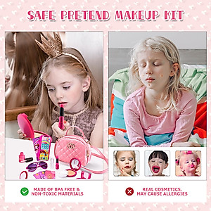 Little Girl Purse with Pretend Makeup Kit, Toddler Purses with Accessories, Kids Play Make up Toy with Handbags, Pink Princess Kit Gifts Toddler Girls Toys for 2-4 3-5 4-6 3 4 5 6 7 8 Year Old