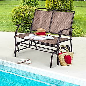 Tangkula 2-Person Patio Glider Bench, Outdoor Rocker Glider Loveseat Chair W/Heavy-Duty Steel Frame, Breathable Seat Fabric, Rocking Lounge Chair for Poolside, Garden, Backyard (Brown)
