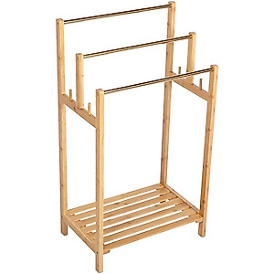 WANLISELL Freestanding Towel Rack Bathroom Bamboo Towel Holder 3 Tier Stainless Steel Stand Organizer for Bathroom, Kitchen, Pool Towel Drying Racks for Outdoor