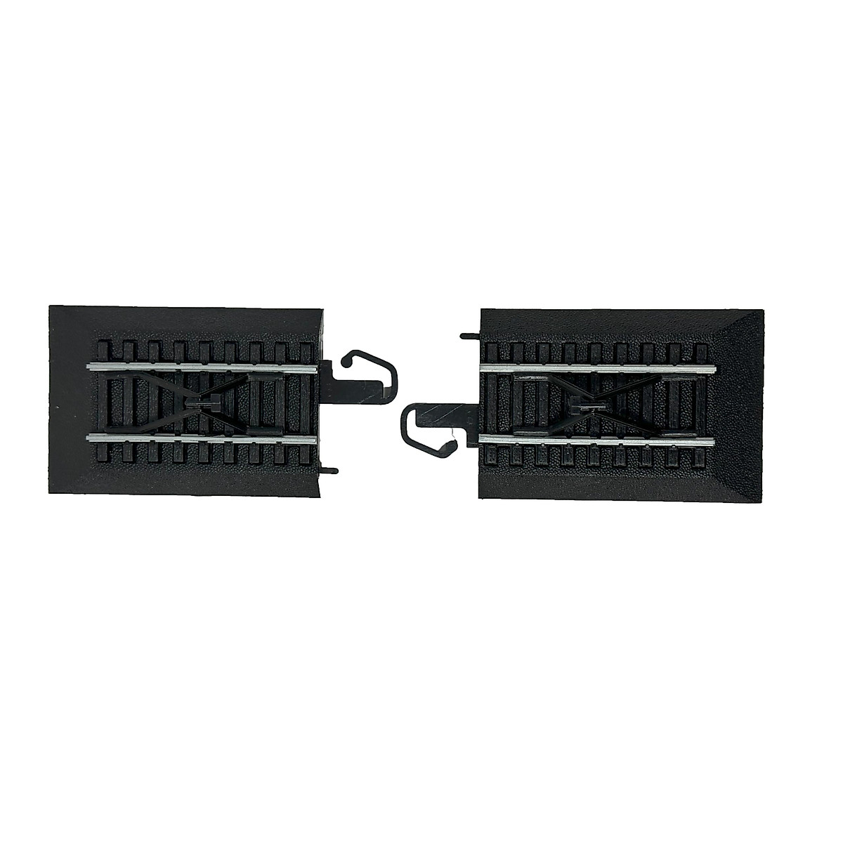 Bachmann Trains - Snap-Fit E-Z TRACK HAYES BUMPERS (2/card) - STEEL ALLOY Rail With Black Roadbed - HO Scale Grey, 8