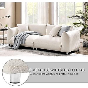 Hison Lambswool 2 Seat Cushion Couch 87'' Comfy Couch for Living Room Lambswool Sofa with 2 Pillows (White)