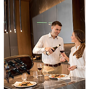 Puzzled Napoleon Wine Rack - Freestanding Wooden Barrel Wine Holder for 10 Wine Bottles, Bottle Rack Floor Stand, Table Top, Rustic Countertop Wine Storage Shelf Organizer for Wine Bar & Home Decor