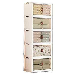 Plastic storage bins with lids,Stackable Storage Bins With Wheels,closet organizers and storage,5-Tier containers for organizing,totes for storage,storage cart with door,large storage bins with lids,Capacity 40 QT. per tier