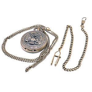 Ddjbdb Mens Pocket Watches with Fob Chain&Necklace Chain Pocket Watch Box Quartz America Department of The Army Bronze
