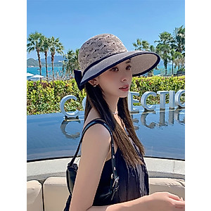Wide Brim Beach Hats for Women Breathable Sun Hat Bucket Hat Sun Visors Fishing Cap for Travel Picnic Outdoor Summer 2024 Khaki