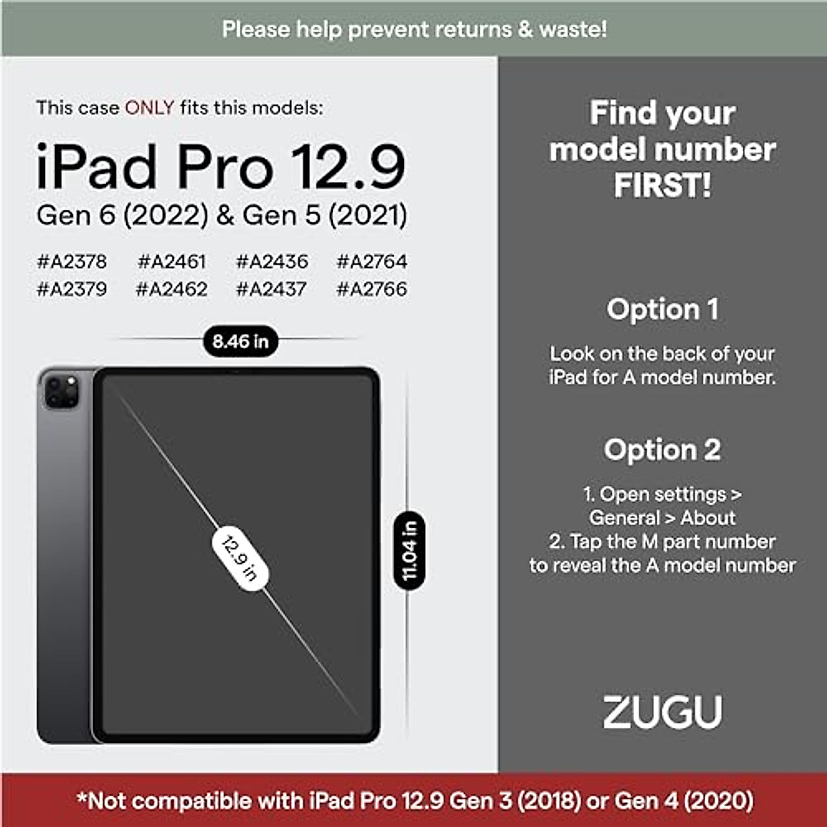 ZUGU Case for 2021/2022 iPad Pro 12.9 inch 5th / 6th Gen - Slim Protective Case - Apple Pencil Charging - Magnetic Stand & Sleep/Wake Cover (Fits Model #’s A2378, A2379, A2461, A2462) - Stealth Black