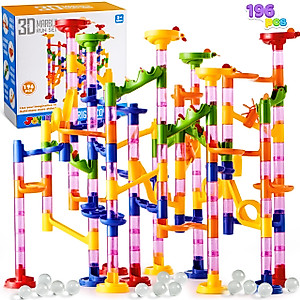 JOYIN Marble Run Premium Set（196 Pcs- Construction Building Blocks Toys, STEM Educational Toy, Building Block Toy(156 Translucent Plastic Pieces+ 40 Glass Marbles)