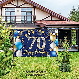 70th Birthday Decorations Backdrop Banner for Men, Happy 70th Birthday Decorations Men, Blue Birthday Photography Background, 70 Year Old Birthday Party Sign Poster Decor Fabric 6.1ft x 3.6ft PHXEY