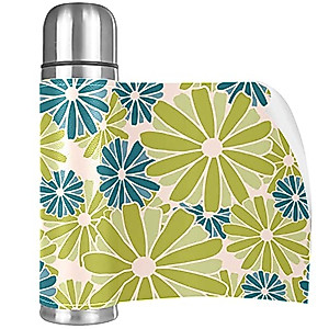 Stainless Steel Leather Vacuum Insulated Mug Flower Thermos Water Bottle for Hot and Cold Drinks Kids Adults 16 Oz