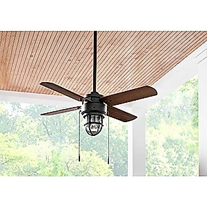 Hampton Bay Cedar Lake 44 in. Indoor/Outdoor LED Matte Black Damp Rated Downrod Ceiling Fan with Light Kit and 4 Reversible Blades (52109)