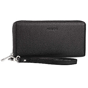 AGBIADD Plus Size RFID Blocking Women's Wallet Genuine Leather Zip Around Clutch Large Travel Purse (Black)