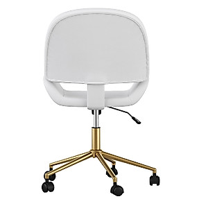 Martha Stewart Tyla Armless Swivel Task Chair for Home Office in White Faux Leather with Polished Brass Frame