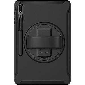 SaharaCase Protection Hand Strap Series Case Cover for Samsung Galaxy Tab S8 Ultra (2022) [Shockproof Bumper] Heavy Duty Rugged Protection Antislip Integrated Kickstand - Black