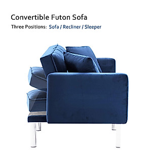 Olela Sleeper Sofa Bed Modern Tuft Futon Couch Convertible Loveseat Sleeper Reclining Sofa Bed Twin Size with Arms and 2 Pillows for Living Room, Navy Blue