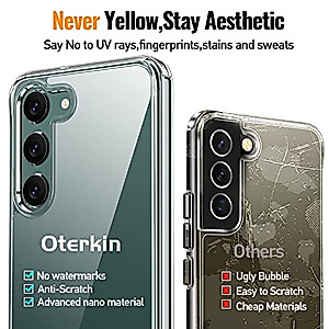 Oterkin for Samsung Galaxy S23 Case,[Anti-Yellowing Technology] with [2Pcs Tempered Glass Screen Protector][Built-in 4 Airbags][10FT Military Protection] S23 Phone Case (Clear)