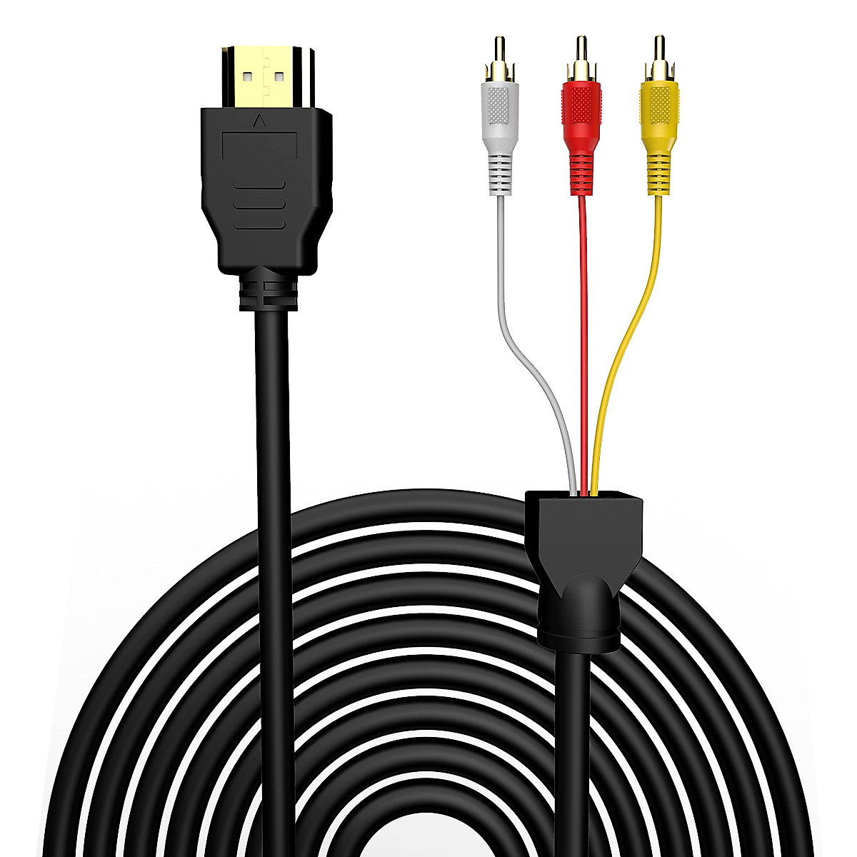 FAWETTY HDMI to RCA Cable, 1080P 5ft/1.5m HDMI Male to 3-RCA Video Audio AV Cable Connector Adapter Transmitter for TV HDTV DVD