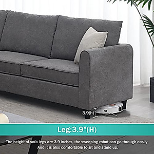 MOEO Living Room L Shape Sectional Sofa with 3 Pillows, 88" Modern Upholstered Fabric Corner Couch with for Home Furniture, Grey