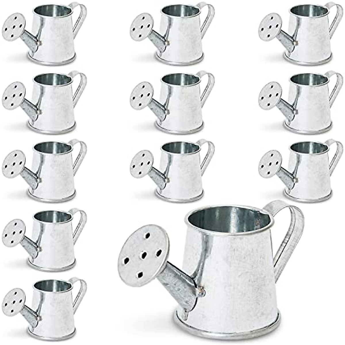 12-Pack Mini Galvanized Watering Can, Decorative Mini Watering Can for Crafts, Party Favors, Housewarmings, Garden-Theme Parties, and Home Decor (Silver, 3x1.6 in)