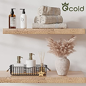 Metal Wire Basket Storage, Bathroom Basket for Organizing, Bathroom Counter Organizer with Wooden Handles, Farmhouse Bathroom Decor Tray, Toilet Paper Basket Storage (Small, Black)
