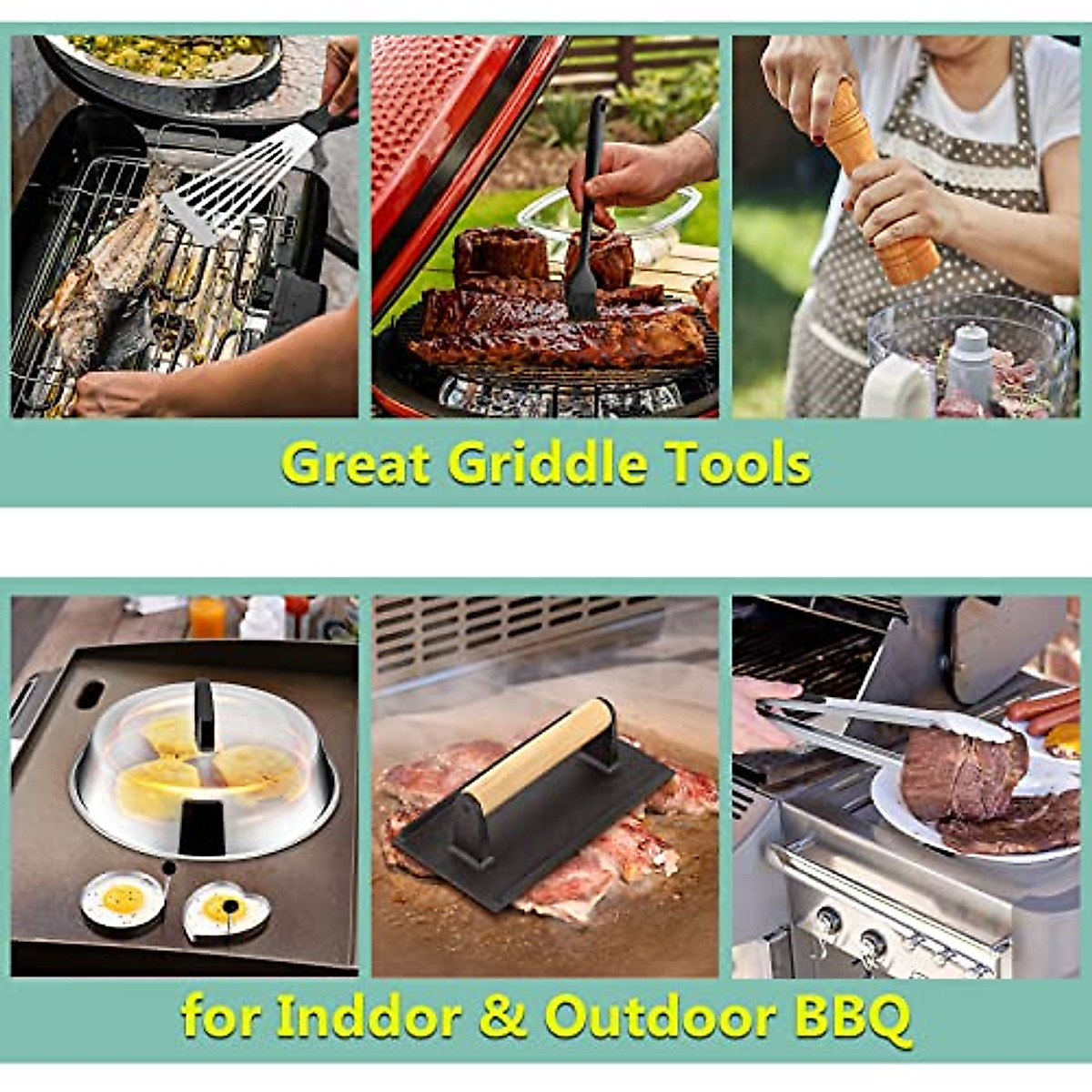 HaSteeL 25Pcs Griddle Accessories Kit, Stainless Steel Teppanyak Tools Set with Metal Spatulas, Melting Domes, Burger Press, Great for Flat Top Cooking Camping Outdoor BBQ, Heavy Duty & Easy to Clean