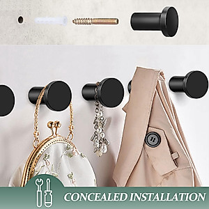 GUWINA Metal Wall Hooks for Hanging,6 Coat Hooks Wall Mount,Heavy Duty Black Decorative Hooks for Cubicle Entryway,Bathroom Shower Hand Towel Hooks Hangers for Clothes Robe (Round)