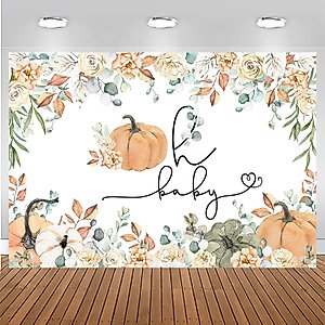 Mocsicka Pumpkin Baby Shower Backdrop Gender Neutral Oh Baby Background Autumn Fall Little Pumpkin Baby Shower Party Decoration (Orange, 7x5ft(82''x60''))