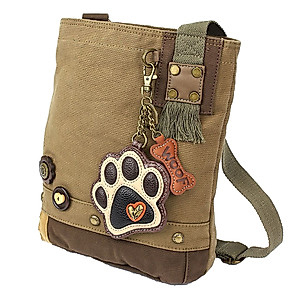 CHALA Patch Cross-Body Women Handbag, Olive Canvas Messenger Bag - Paw Print