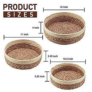 Round Rattan Baskets Set for Organizing Wicker Storage Basket for Fruit, Bread Serving Basket Decorative Gift Baskets Empty, Countertop Baskets for Pantry and Bathroom