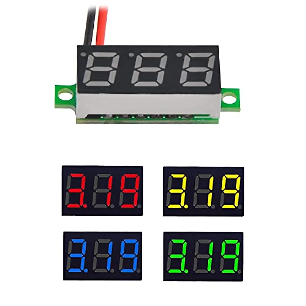 Sumklin Mini DC Voltmeter 2-Wire DC 2.5-30V Voltage Tester 8PCS 0.28 inch LED Panel 4 Colors Combined