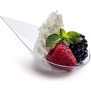 DLux 100 4-in Tear Drop Mini Appetizer Plates, Reusable Clear Plastic Spoons - Desserts and Appetizers Dishes Serving Plate - Asian Spoon Set, Small Catering Dessert Tasting Cups - with Recipe Ebook