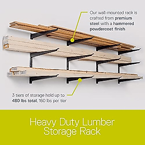 Heavy Duty Wood and Lumber Storage Rack, Holds Up to 480 lbs - Easy to Install Mounted Rack with Steel Construction for Indoor & Outdoor Storage Solution for Garage, Basement & Pantry by Delta Cycle
