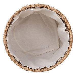 Round Sea Grass Laundry Basket with Removable Liner and Lid with Handle - Handwoven Seagrass in Coastal, Natural Decor Style - Seagrass Storage Bin for Your Home - 18 in. height - from Kouboo