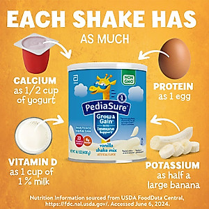 PediaSure Grow & Gain With Immune Support Shake Mix Powder, Kids Protein Shake, Vanilla, 14.1 oz Can, Pack of 3—24 Servings